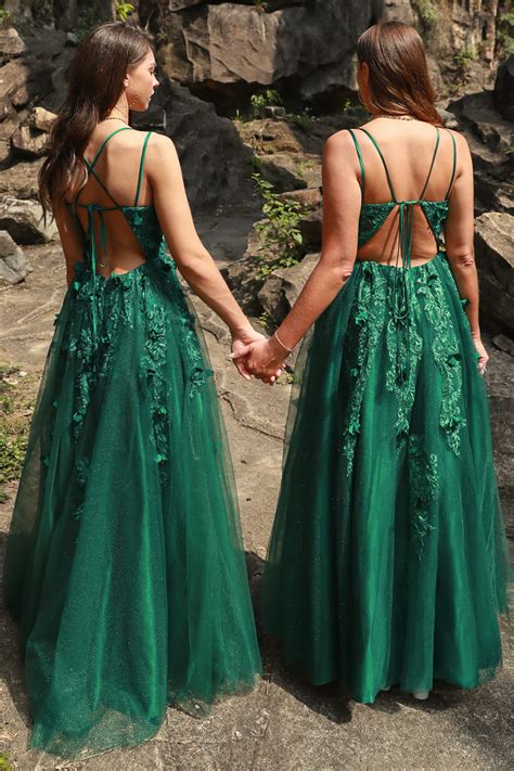 Queendancer Women Dark Green Plus Size Prom Dress A Line Spaghetti