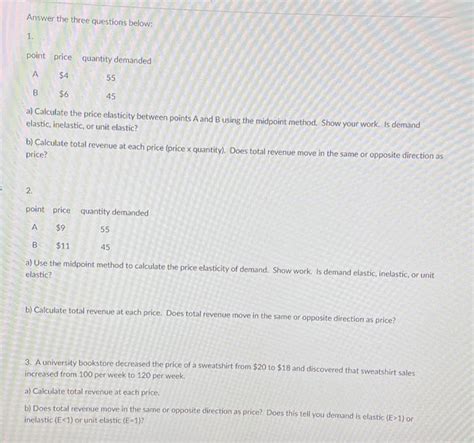 Solved Answer The Three Questions Below Point Price Chegg Com