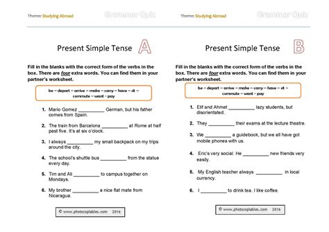 Present Simple Grammar Quiz Photocopiables