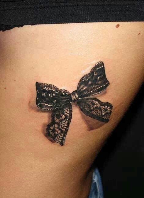 Lovely Black Lace Bowknot Tattoo On Thigh For Women Tattooimagesbiz