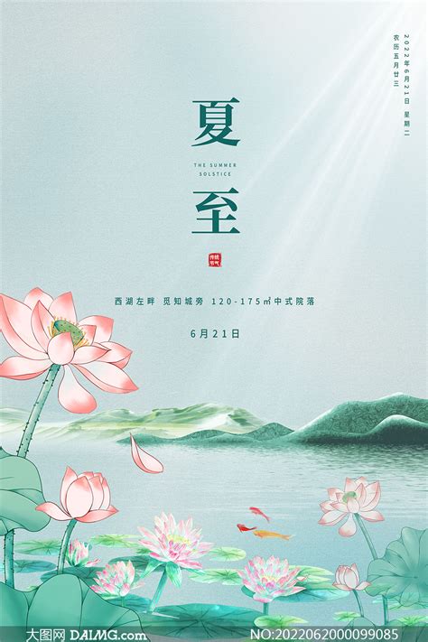 唯美荷花荷叶主题夏至节气海报psd素材大图网图片素材
