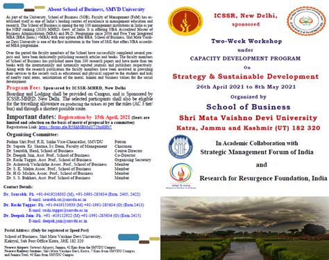 Two Week Capacity Development Program On ‘strategy And Sustainable Development Shri Mata