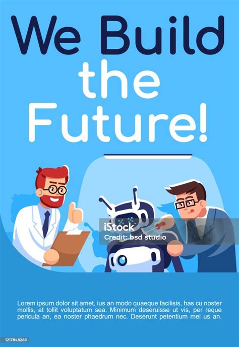 우리는 미래의 포스터 벡터 템플릿을 구축할 수 있습니다 로봇 공학 과정 브로셔 표지 소책자 페이지 컨셉 디자인과 평면 일러스트 사이보그 워크샵 광고 전단지 전단지 배너 레이