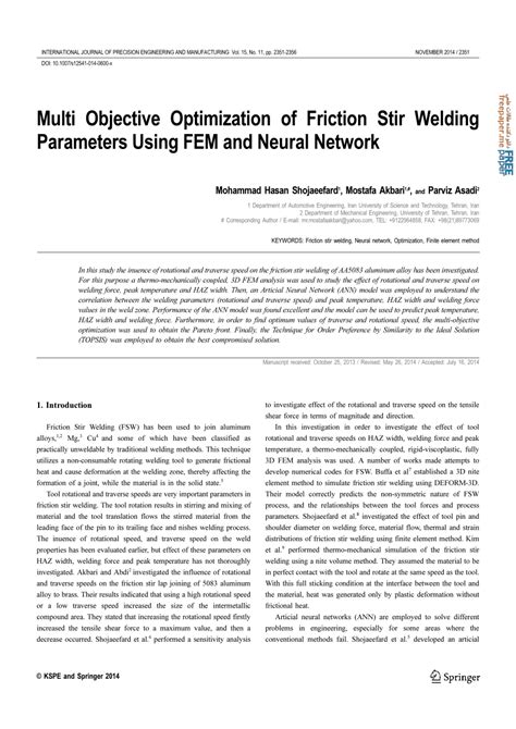 pdf multi objective optimization of friction stir welding parameters