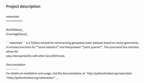 fix readme rendering on pypi · issue 172 · perrygeo python rasterstats