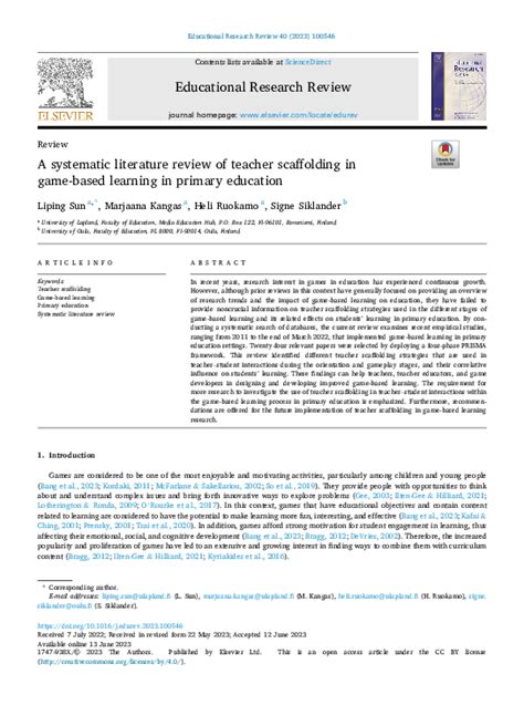 Pdf A Systematic Literature Review Of Teacher Scaffolding In Game