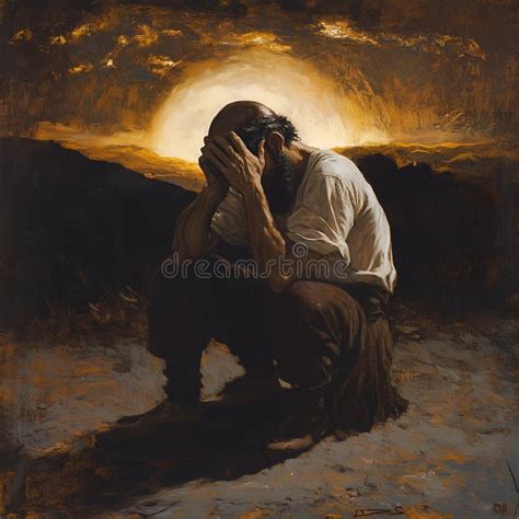 A Man With His Hands On His Face Very Worried Sad Alone Praying To