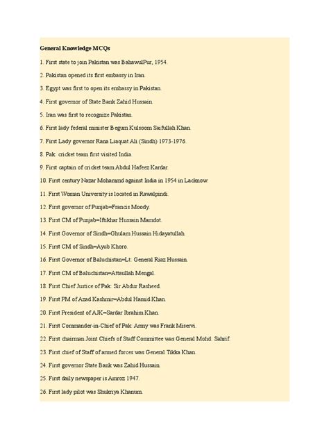 General Knowledge Mcqs Pdf Karachi Pakistan
