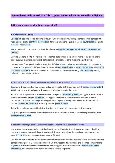Riassunto Del Manuale Neuroscienze Delle Emozioni Sintesi Del Corso