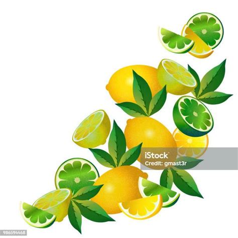 흰색 배경 건강 한 라이프 스타일 또는 다이어트 개념 신선한 과일에 대 한 로고에 레몬 라임 열매 0명에 대한 스톡 벡터 아트