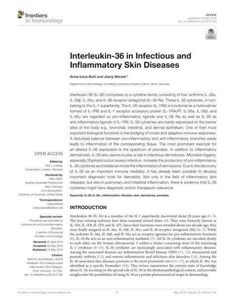 Pdf Interleukin 36 In Infectious And Inflammatory Skin Diseases