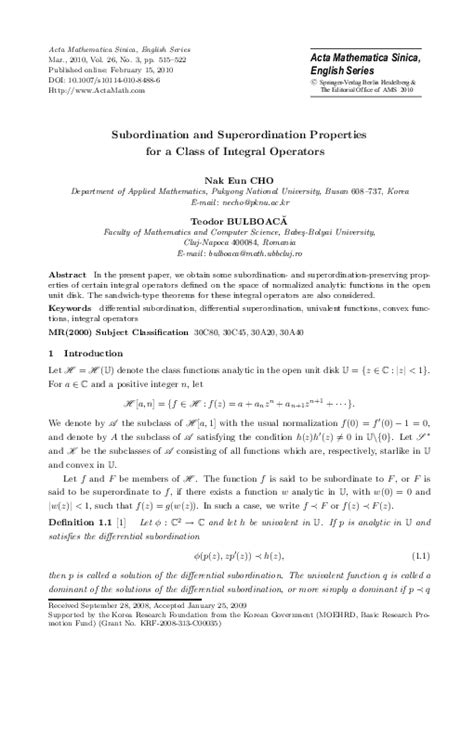 Pdf Subordination And Superordination Properties For A Class Of