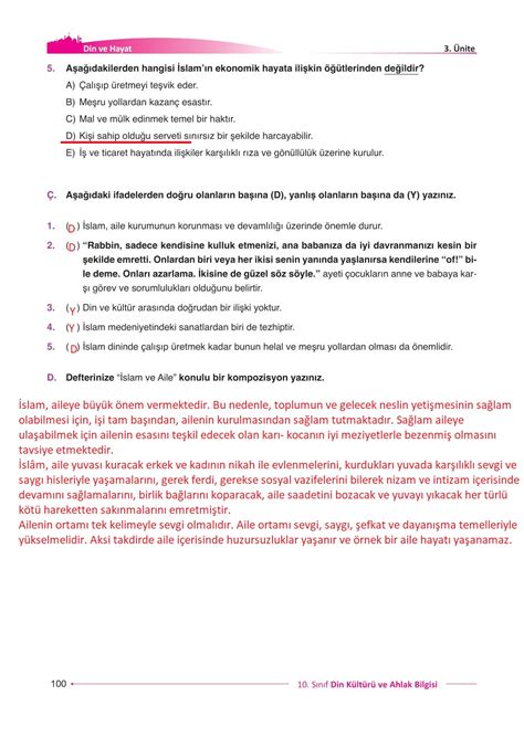 10 Sınıf Din Kültürü ve Ahlak Bilgisi Gezegen Yayıncılık Sayfa 100