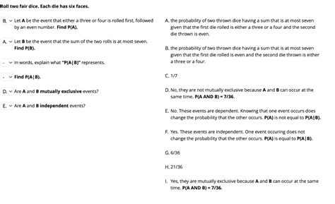 Solved Roll Two Fair Dice Each Die Has Six Faces Find