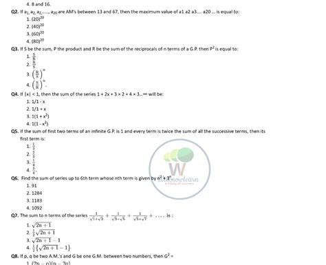 Sequences And Series Class 11 Worksheet With Solutions