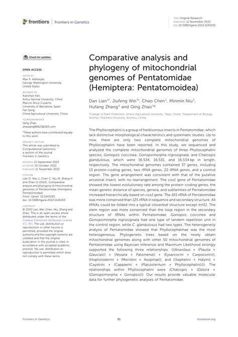 Pdf Comparative Analysis And Phylogeny Of Mitochondrial Genomes Of