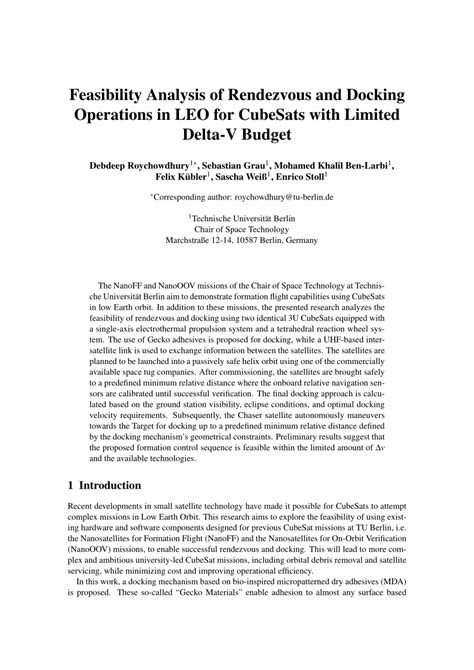 Pdf Feasibility Analysis Of Rendezvous And Docking Operations In Leo