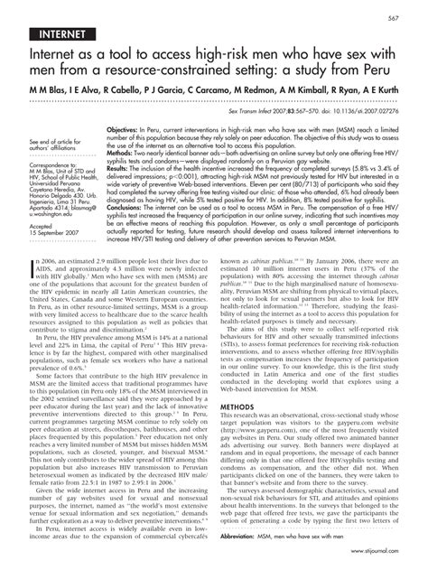 Pdf Internet As A Tool To Access High Risk Men Who Have Sex With Men