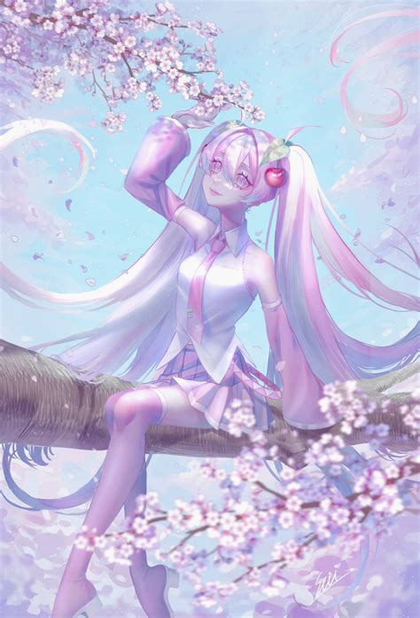 初音ミク 桜ミク 「初音ミク誕生祭2023 初音ミク生誕祭2023 イラスト 「あの日を思」ᙅ⩬ ️眠織スイ。のイラスト
