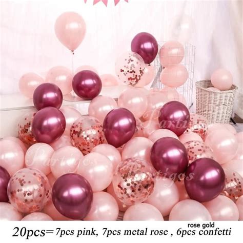Ballons avec confettis en Latex 10 pouces 20 pièces Rose or chromé