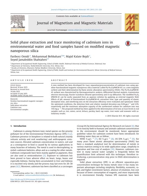 Pdf Solid Phase Extraction And Trace Monitoring Of Cadmium Ions In Environmental Water And