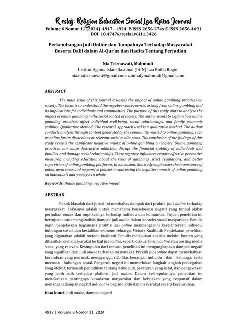 Pdf Perkembangan Judi Online Dan Dampaknya Terhadap Masyarakat Beserta Dalil Dalam Al Quran