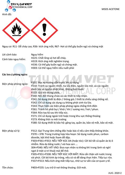 Msds Acetone Tây Nam Việt