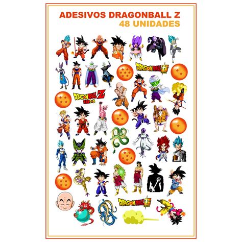 Adesivos Dragon Ball Z Sortidos Auto Colante Cartela C 48 Adesivos