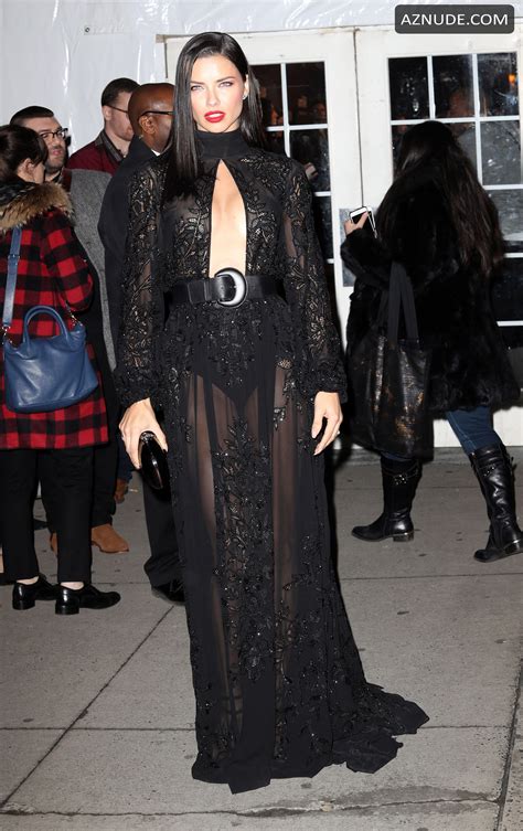Adriana Lima Braless In A Sheer Black Gown At The Amfar New York Gala