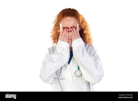 Redhead Doctor Woman Laughing Isolated On A White Background Stock