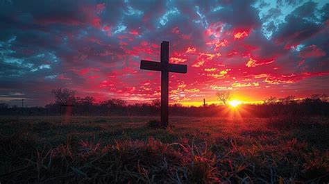 Premium Photo The Empty Cross Silhouetted Against Fiery Background