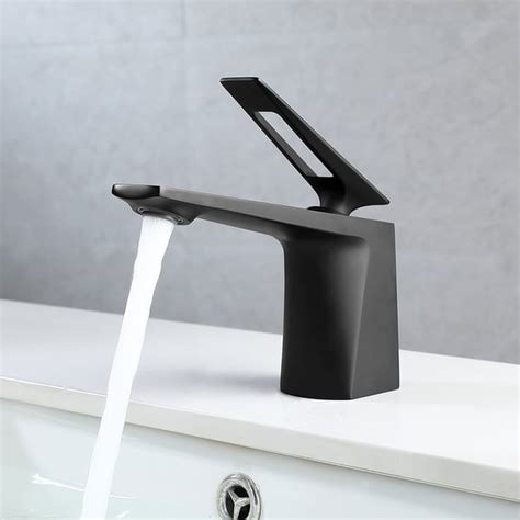 Single Hollow Out Lever Handle Bathroom Basin Tap Solid Brass In Black Homary UK