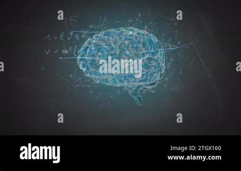 Animation Of Rotating Brain And Math Formulas On Navy Background