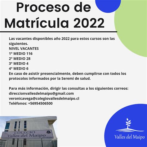 Proceso De Matrícula 2022 Colegio Valles Del Maipo