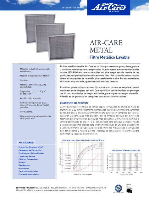 Ficha Tecnica Filtros Metalico Merv 7 Lavables Pdf