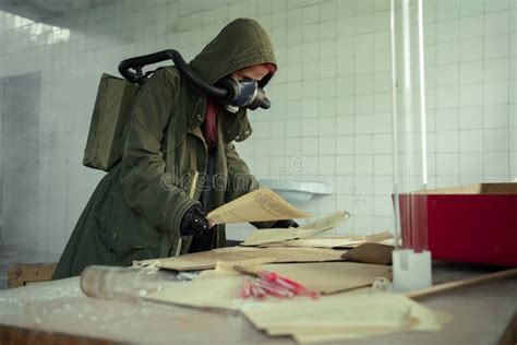 Female Disaster Survivor In A Post Apocalyptic Setting Wearing A Gas