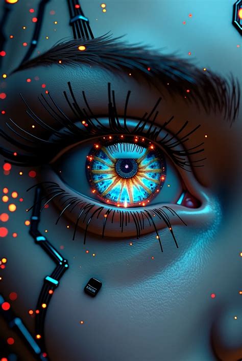 Eye Cybernetic Design Cyberpunk Reflected In The Iris A Modern City Of