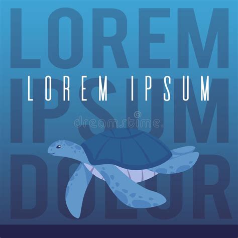 Swimming Sea Turtle Ocean Depth Vector Illustration Stock Vector