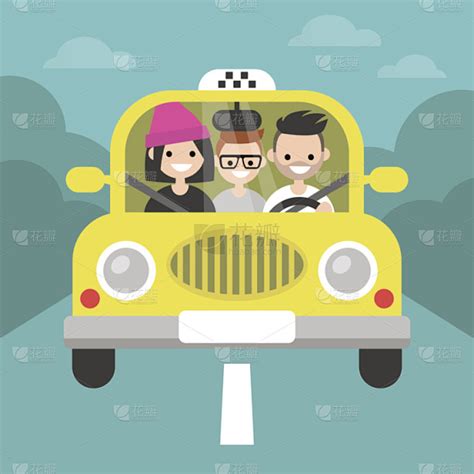 拼车 出租车 剪贴画 绘画插图 平坦的 矢量 黄色出租车 汽车共享 汽车租赁 安全带