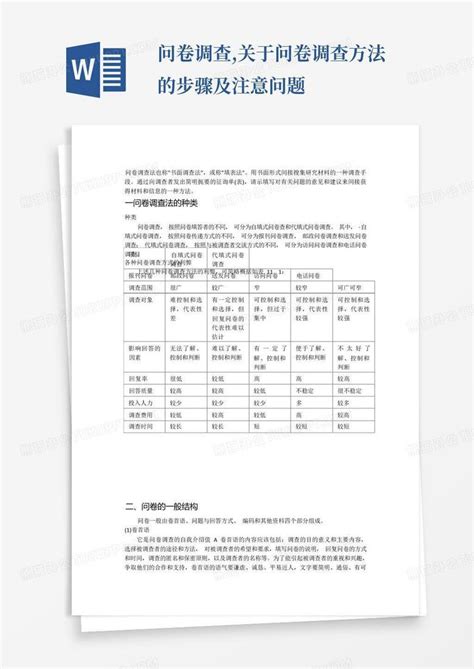 问卷调查关于问卷调查方法的步骤及注意问题 Word模板下载编号lbzowzpj熊猫办公