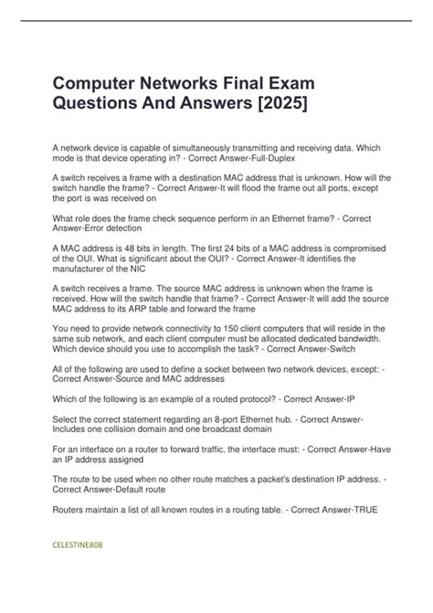 Computer Networks Final Exam Questions And Answers 2025 Computer Networks Stuvia Us