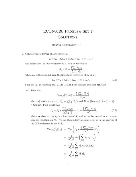 Econ0019 Ps7 Sol Problem Set 7 Solutions Econ0019 Problem Set 7