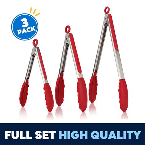Kitchen Tongs RED 7 9 12 inches Cooking Tongs with 450ºF High Heat Resistant Non Stick