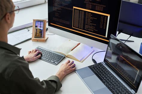 Programmer Writing Security Codes On Computer Stock Image Image Of