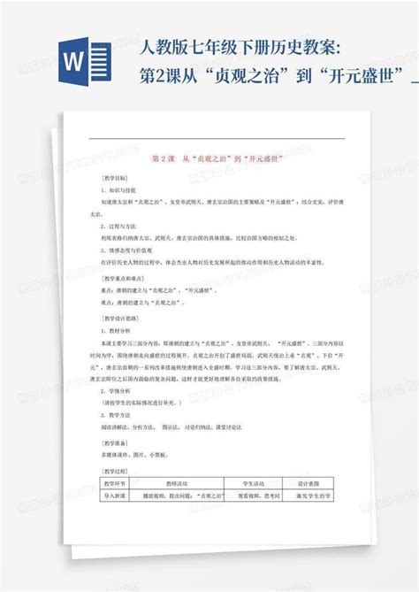 人教版七年级下册历史教案第2课从“贞观之治”到“开元盛世”文word模板下载编号qjknmrmv熊猫办公