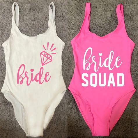 Sexy One Piece Swimsuit High Cut Swimwear Women Bride Squad Print