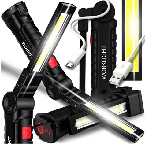 Mocna Lampa Latarka Warsztatowa Led Cob Hak Magnes Akumulatorowa Usb W Adgo