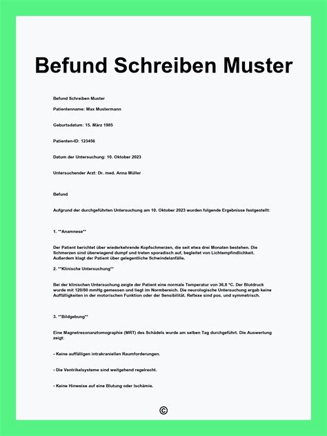 Befund Schreiben Muster