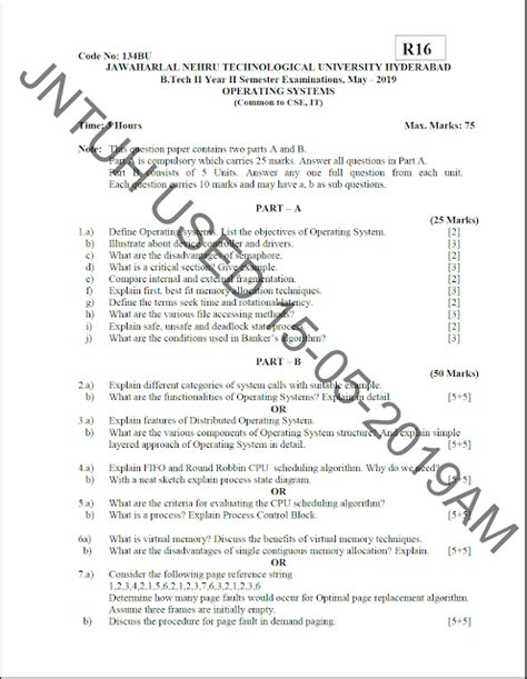 JNTUH B Tech Operating Systems May 2019 Question Paper University