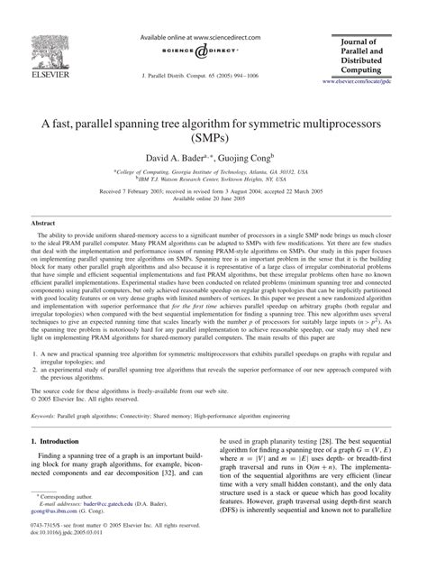 Pdf A Fast Parallel Spanning Tree Algorithm For Symmetric